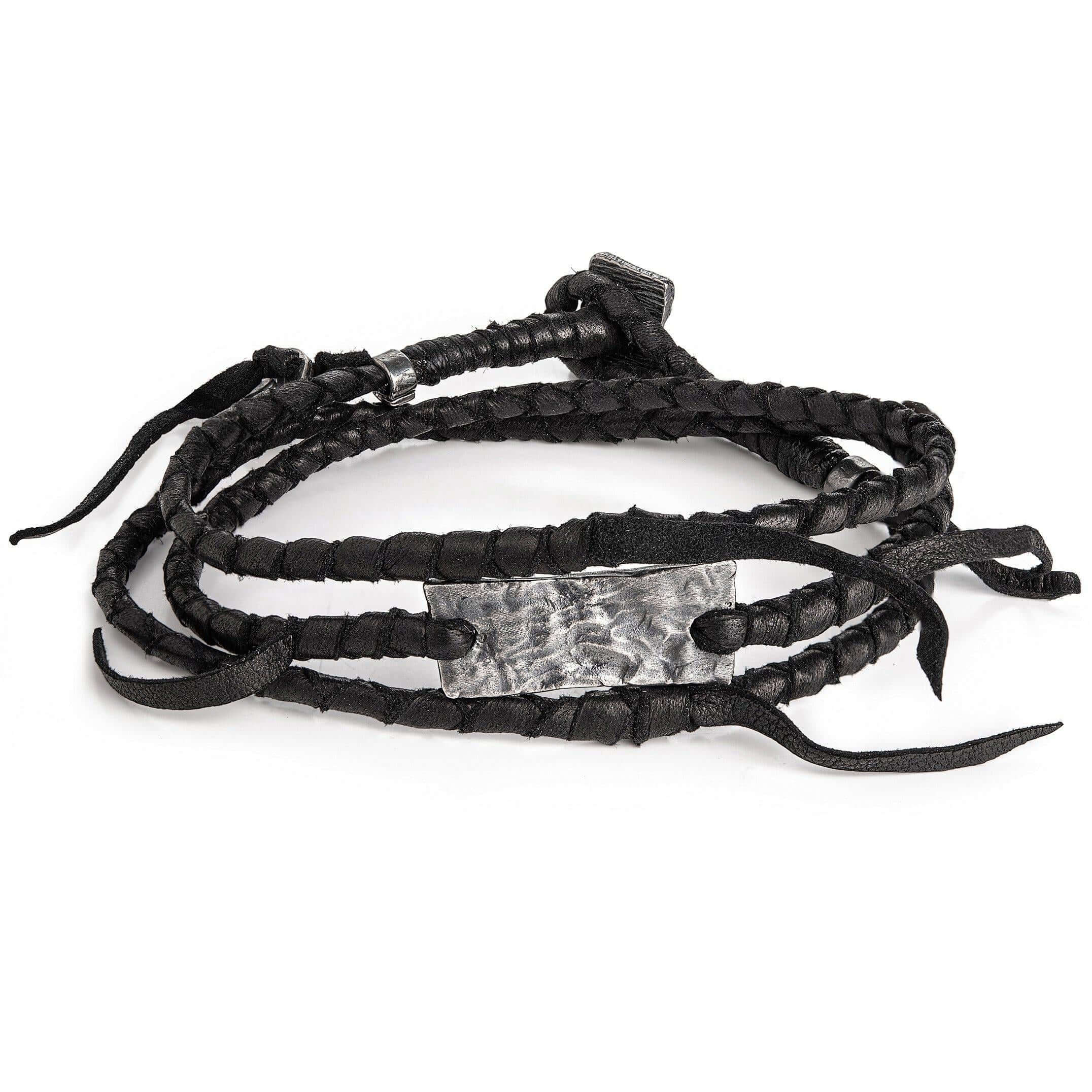 Wrapped Leather With Rectangle Silver Plate Bracelet